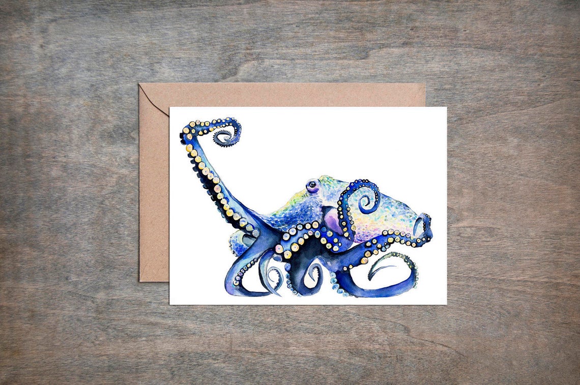 Great Pacific Octopus Archival Card. Single Card or 4 Card Set. Blank ...