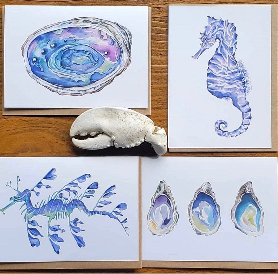 Nautical Stationery, Coastal Blank Cards - Set of 4 Cards, Nautical Art ...