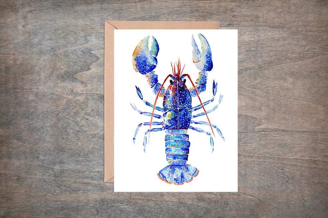 Kaleidoscope Lobster Card. Single Card or 4 Card Set. Blank Card. Blue ...