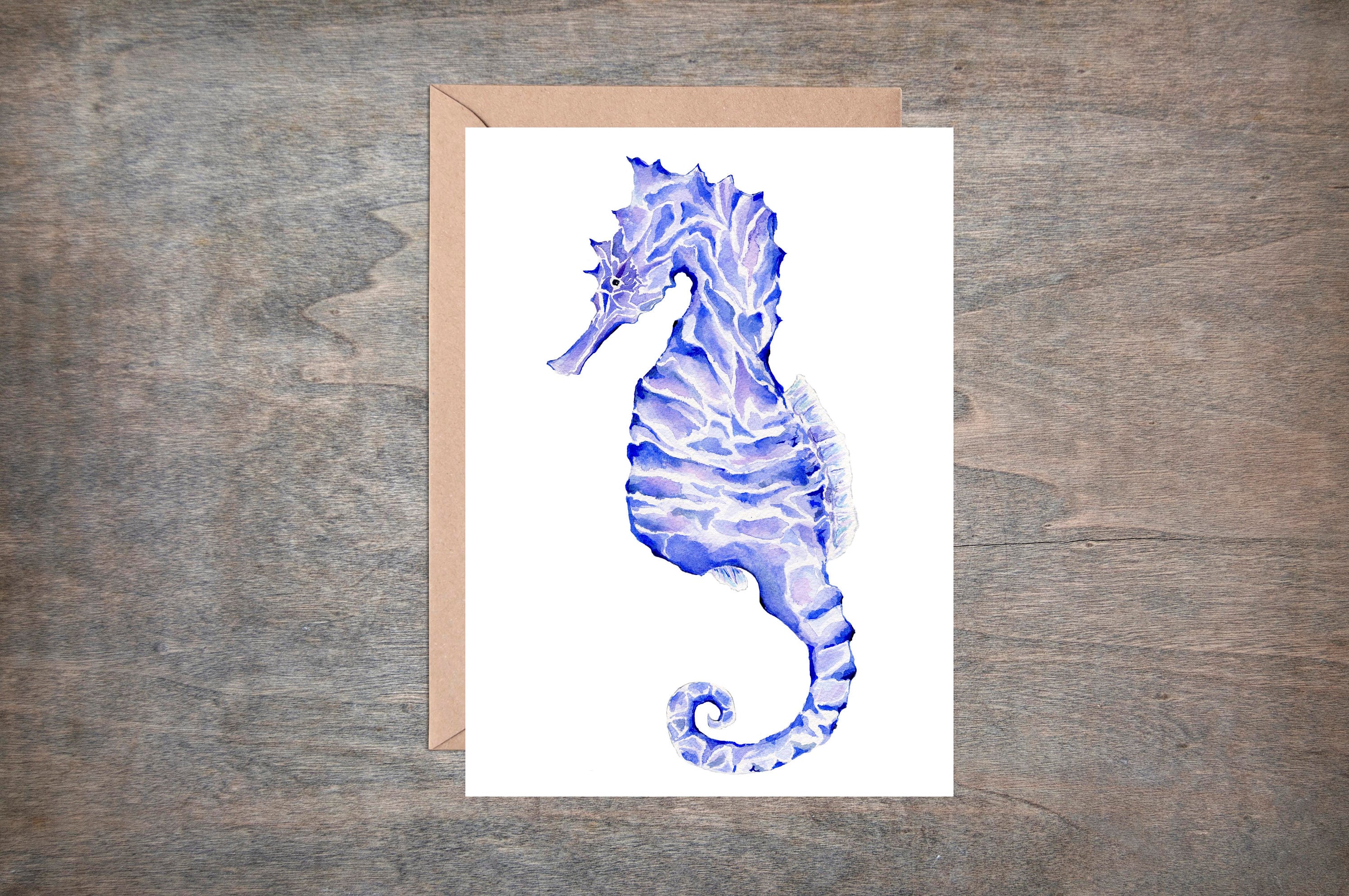 Seahorse Card. Nautical Card. Single Card or 4 Card Set. Blank Card ...