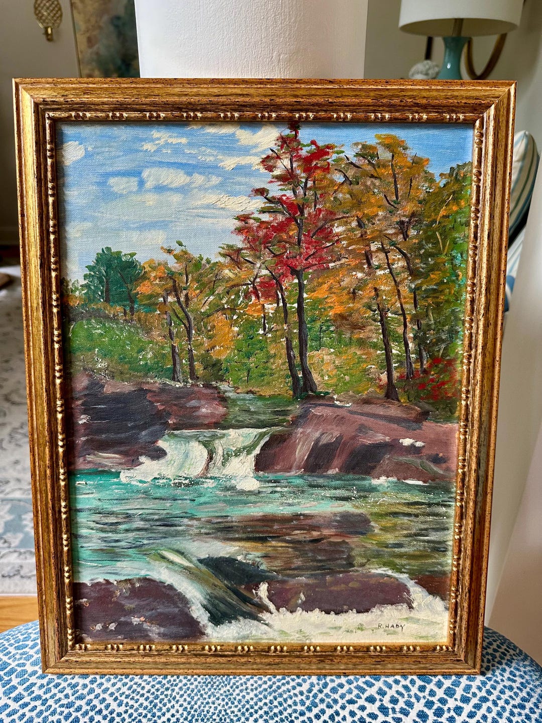 Vintage Fall Landscape Oil Painting: River Stream, Signed & Framed ...