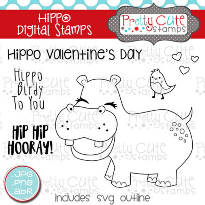 Hippo DIGITAL Stamp Set - Etsy