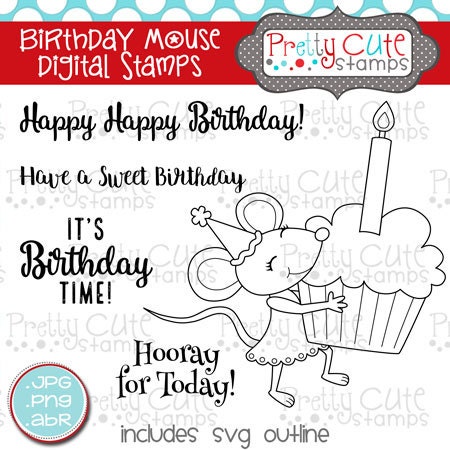 Birthday Mouse DIGITAL Stamp Set - Etsy