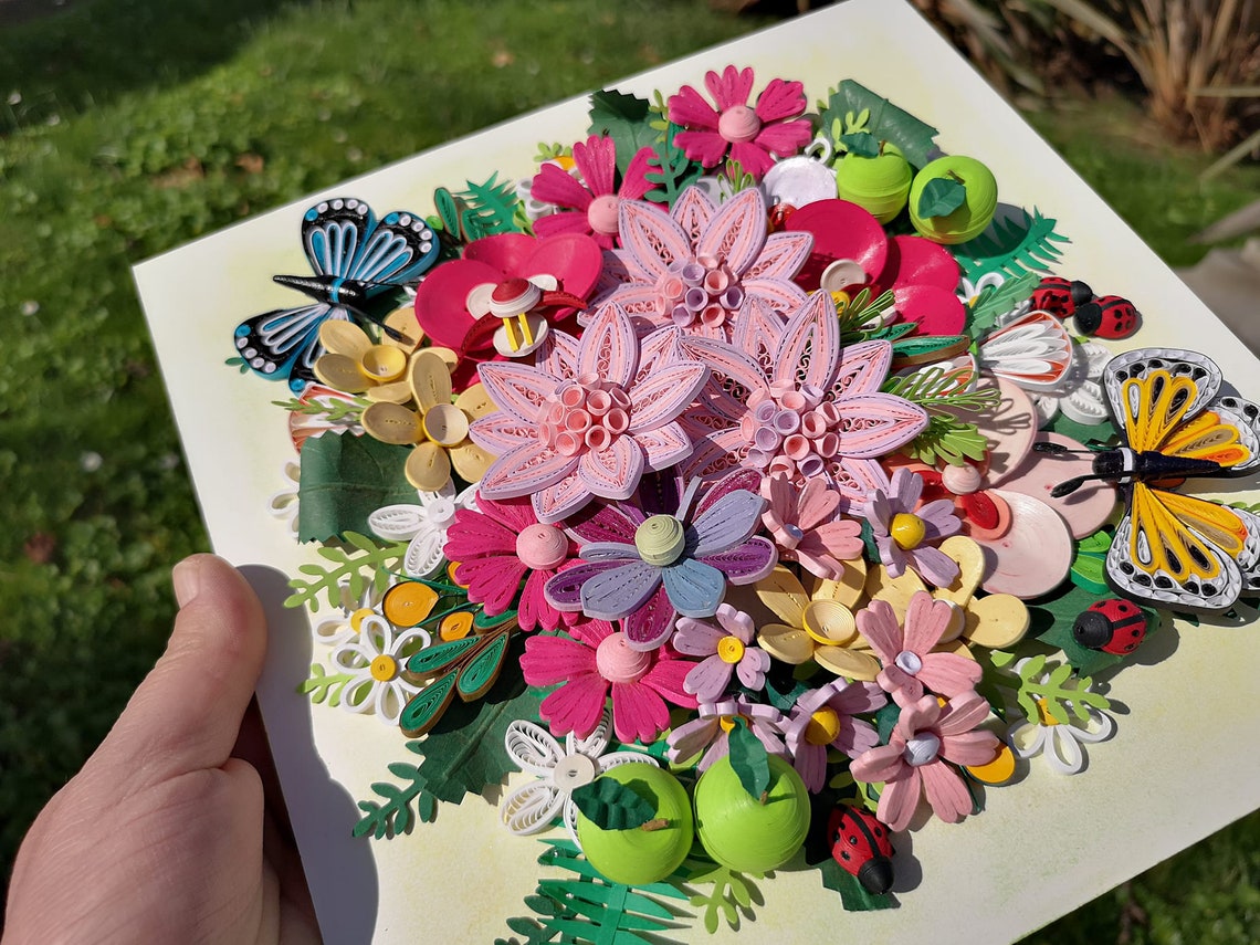 Paper Quilled 3d Floral Art, Flourish Framed Arrangement, Blooming ...