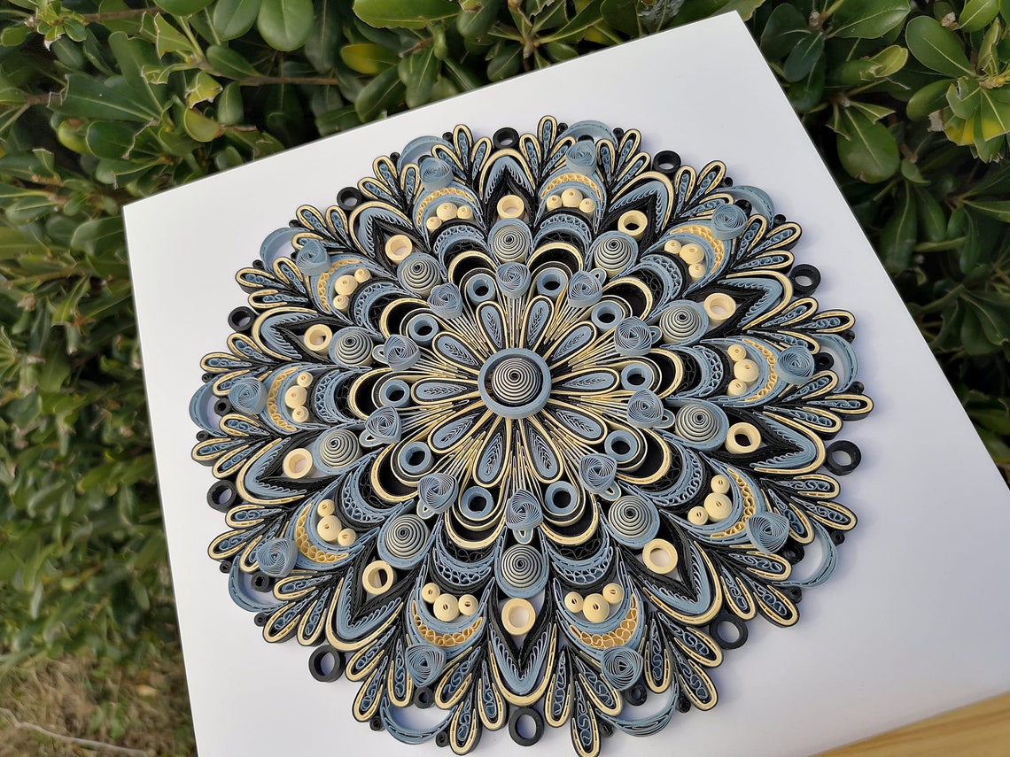 Black Blue Paper Mandala Mandala Quilled Wall Decor Unique - Etsy