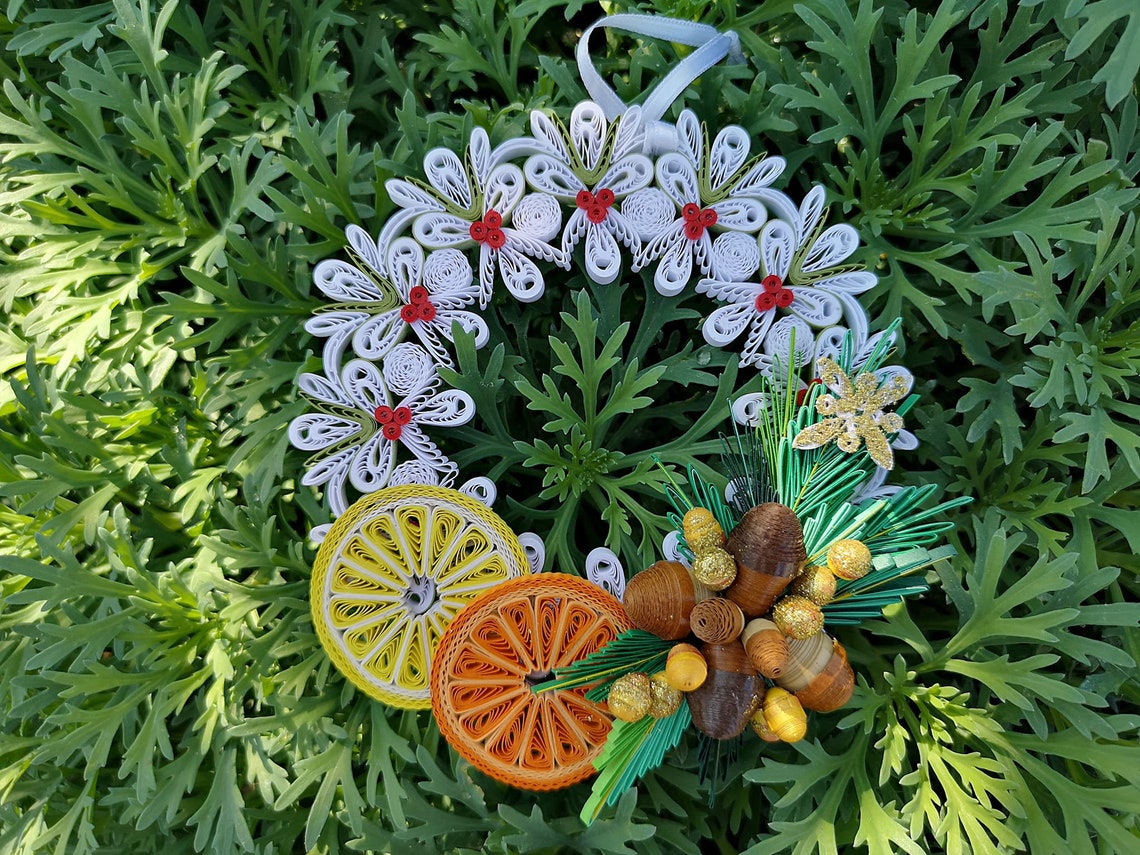 Christmas Paper Wreath Ornament, Quilling Christmas Decoration, Festive ...
