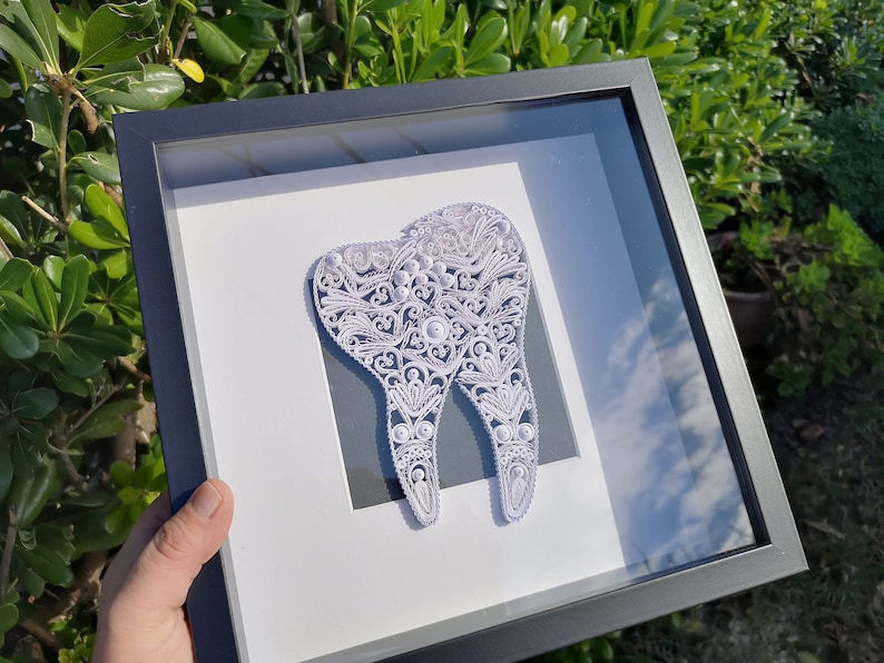 White Quilled Tooth Mandala Art , Dental Wall Decor Gift, 25x25 Framed ...