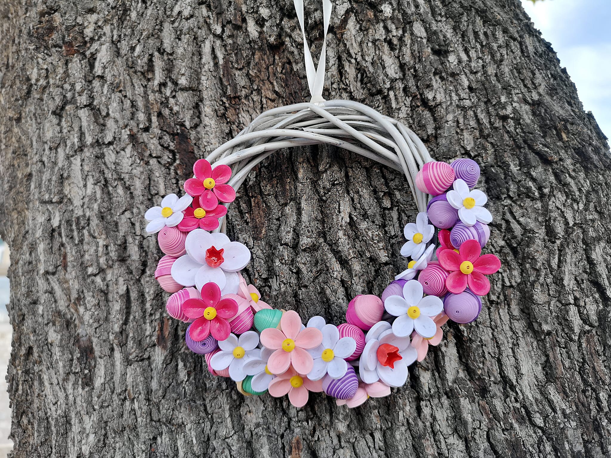 Quilling Paper Easter Wreath, Blooming Floral Wreath, Spring Flowers ...