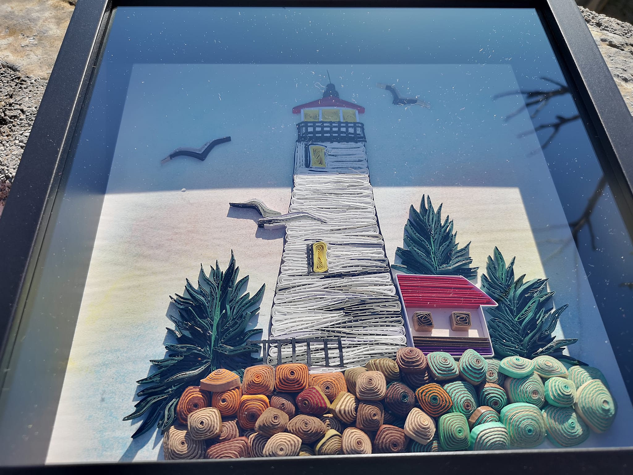 Quilled Lighthouse on Rocky Island, Handmade Paper Art, Framed Quilled ...