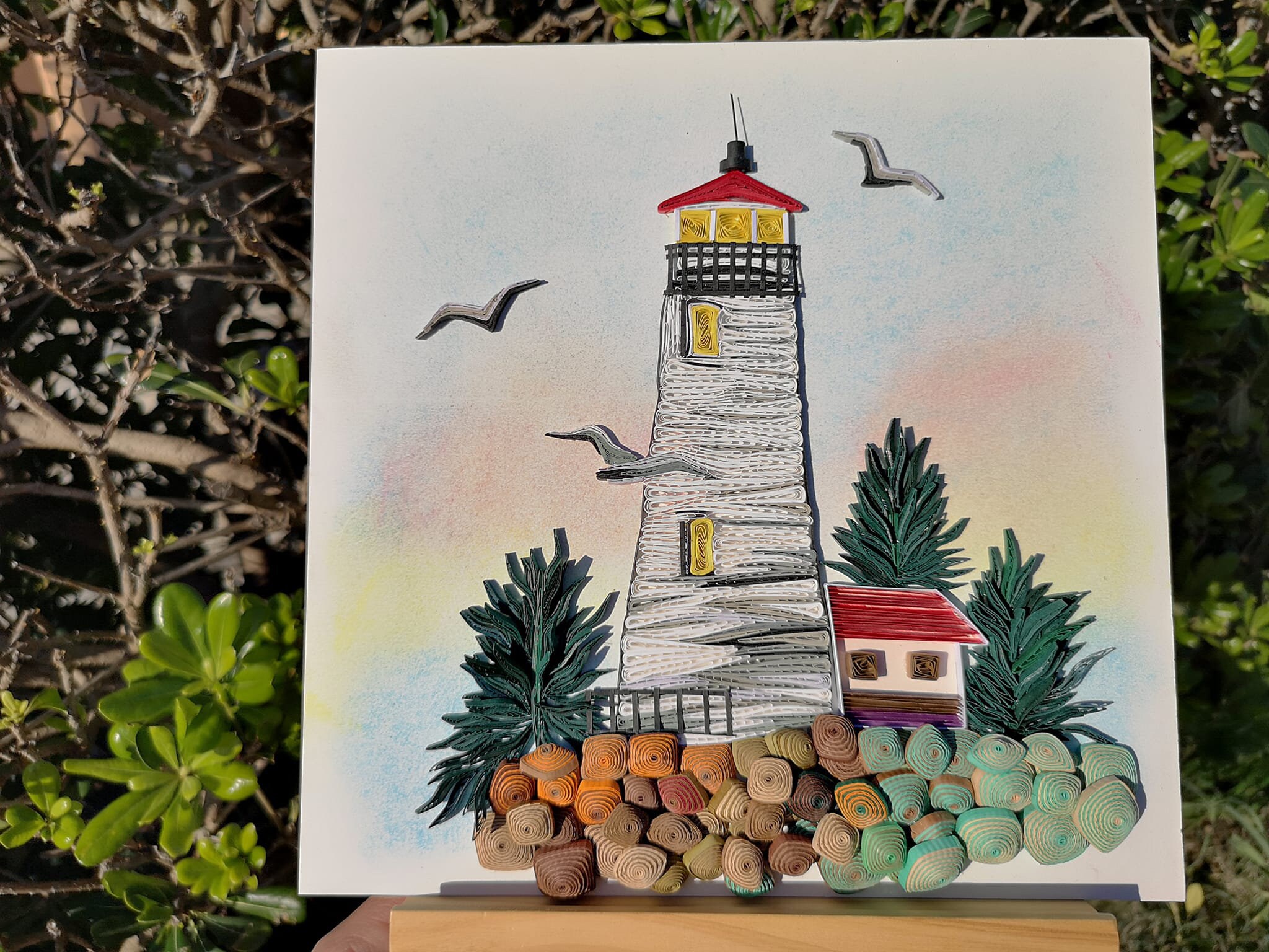 Quilled Lighthouse on Rocky Island, Handmade Paper Art, Framed Quilled ...