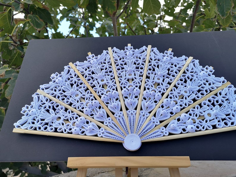 Quilled Paper Fan Wall Decor, White Mandala Boho 3D Quilling Art ...