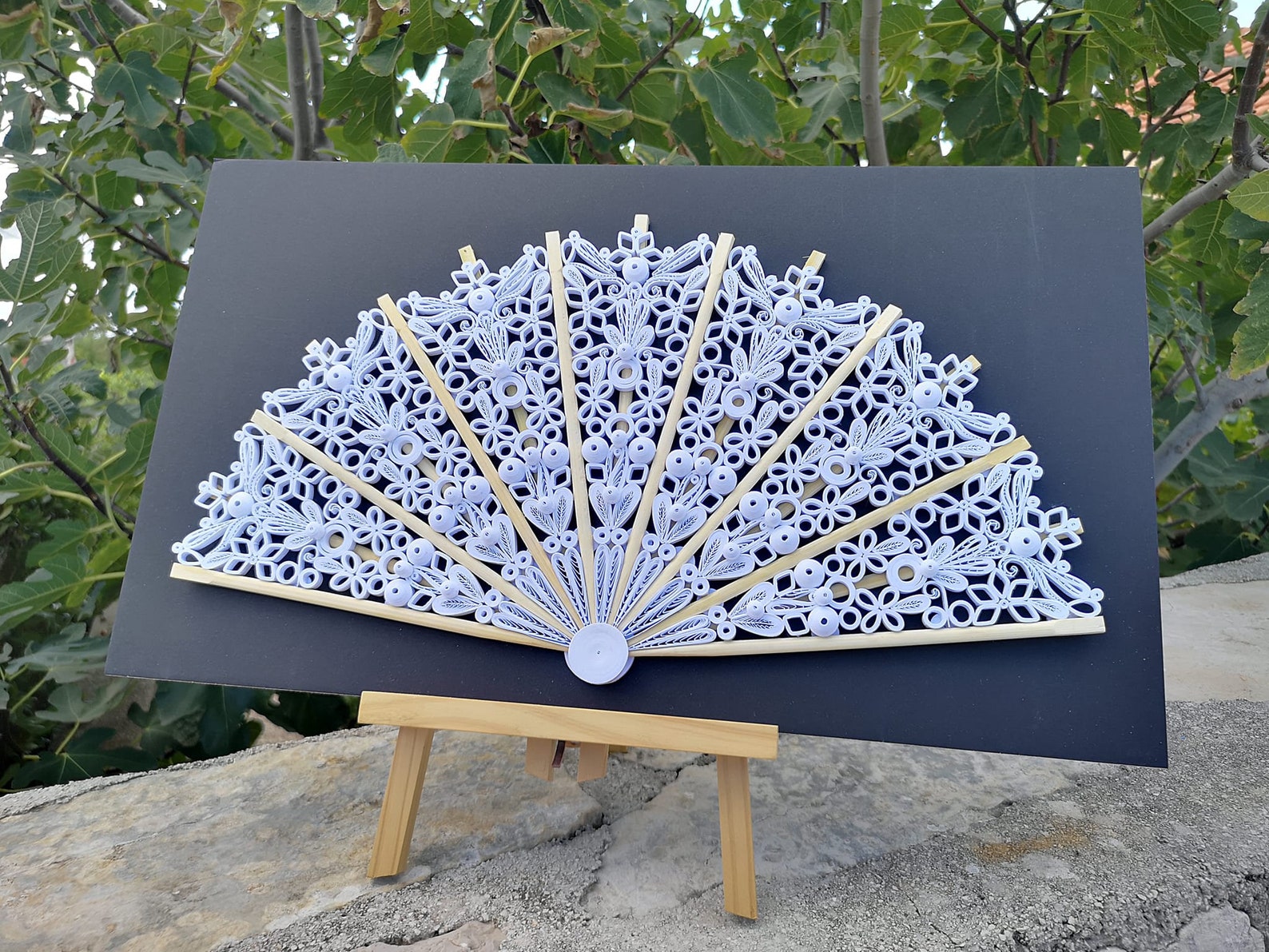 Quilled Paper Fan Wall Decor, White Mandala Boho 3D Quilling Art ...