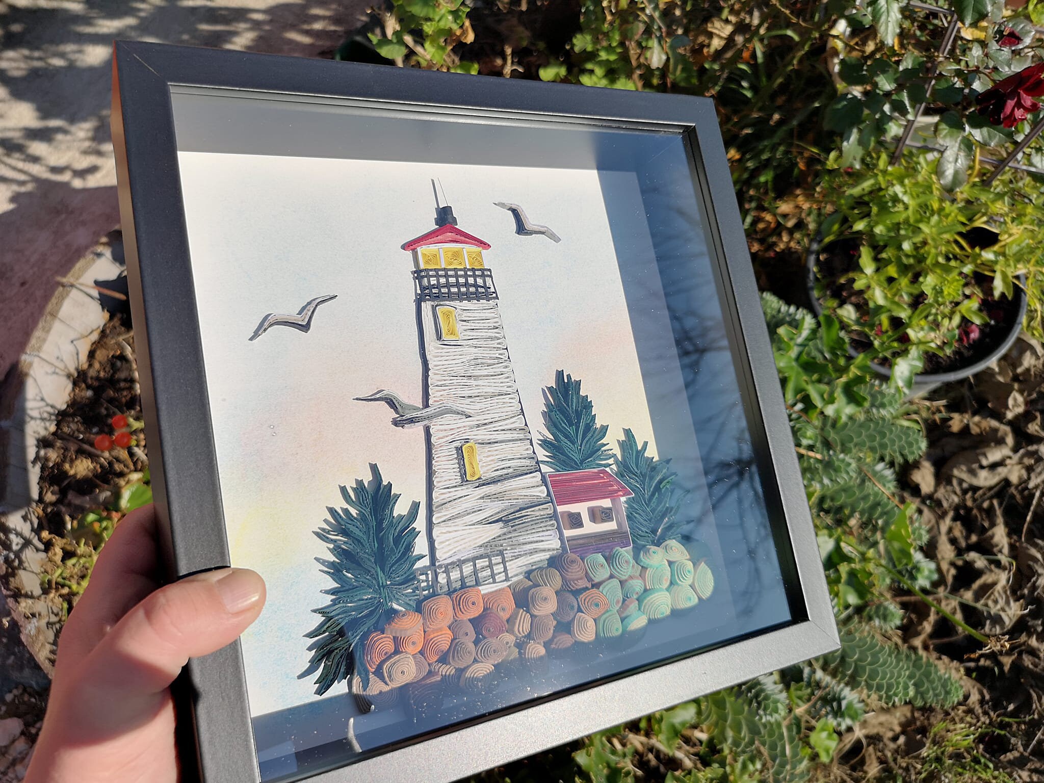 Quilled Lighthouse on Rocky Island, Handmade Paper Art, Framed Quilled ...