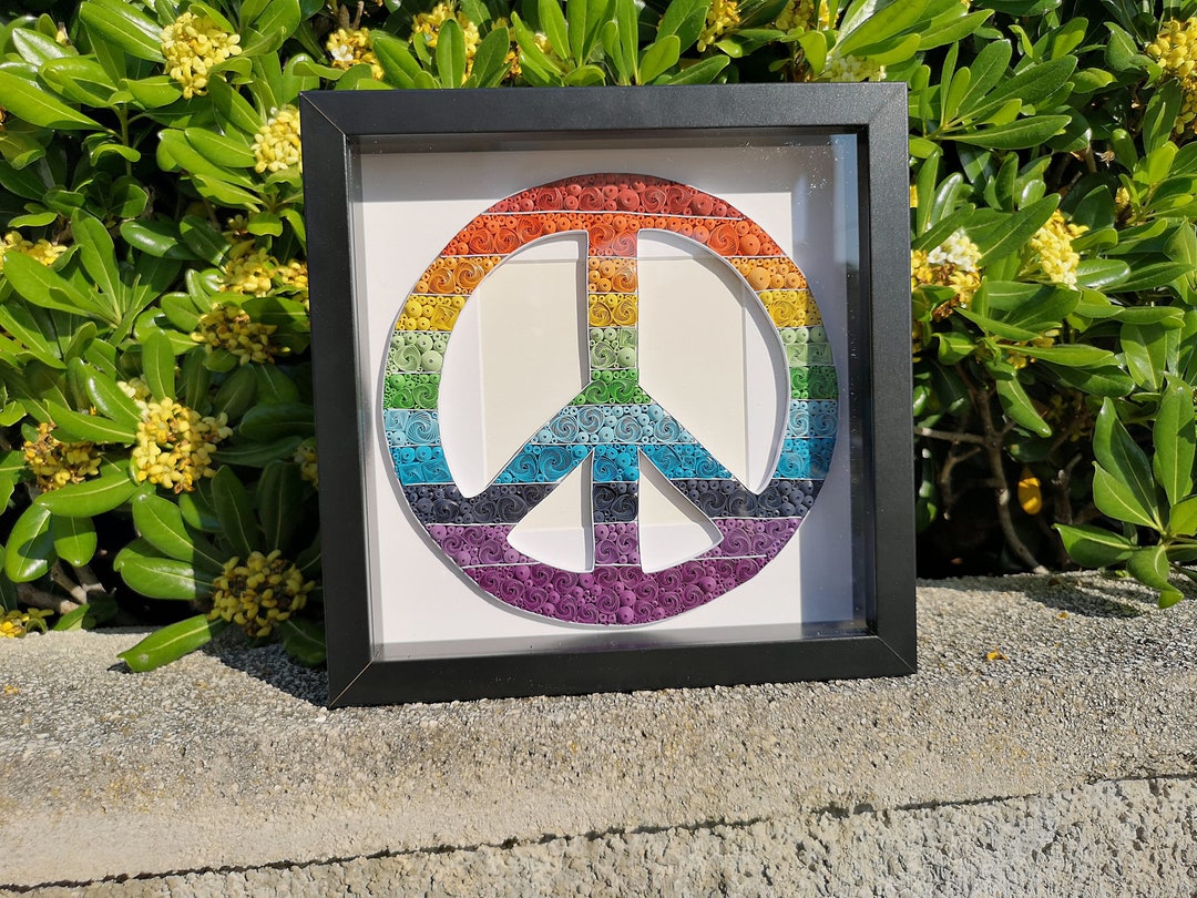 Paper Peace Sign Quilled Wall Art, Hippie Symbol Framed Decor ...