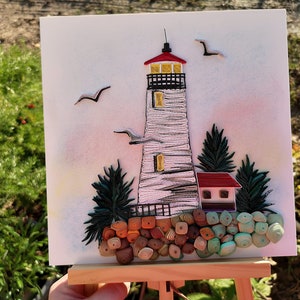Quilled Lighthouse on Rocky Island, Handmade Paper Art, Framed Quilled ...