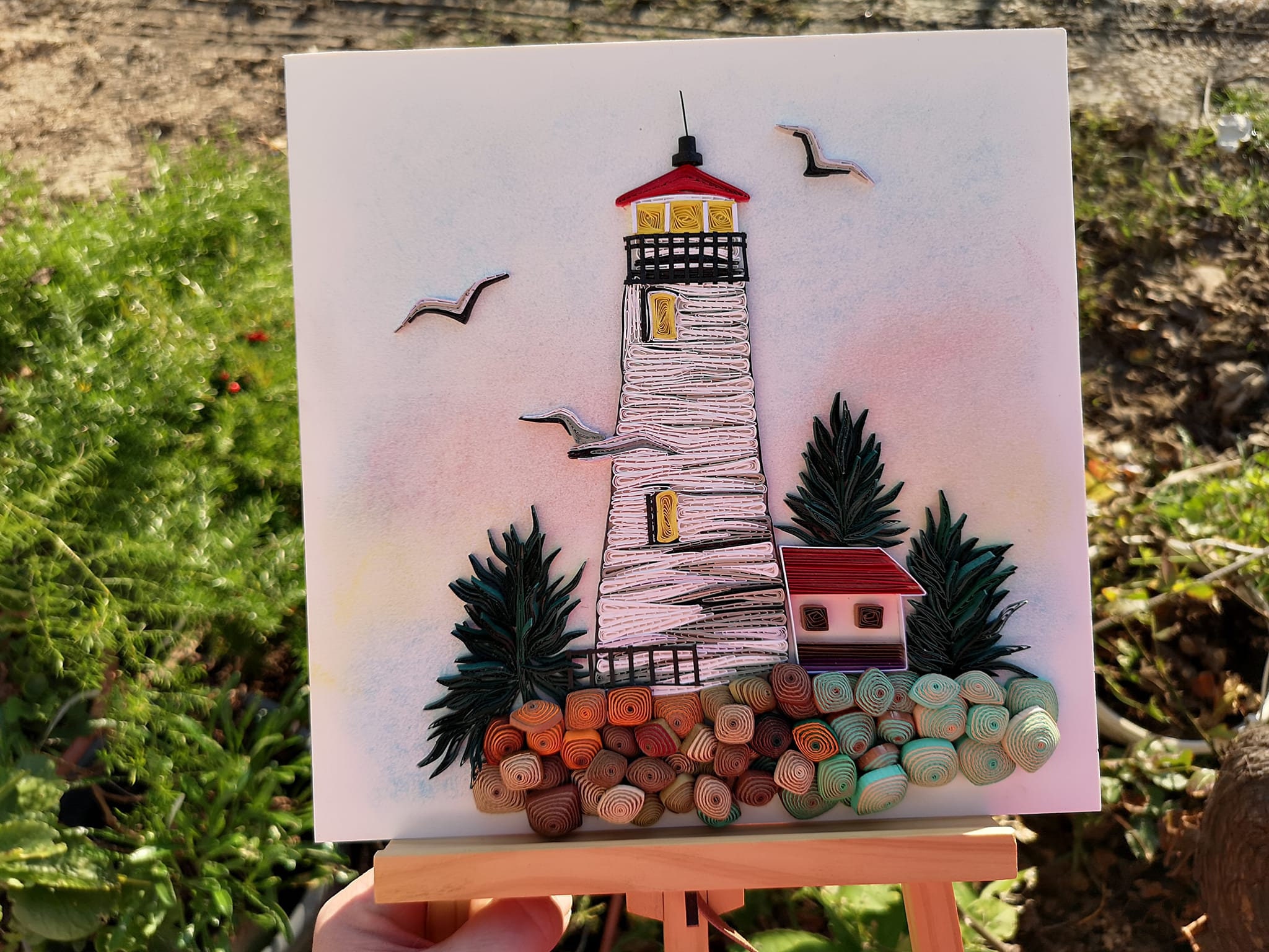 Quilled Lighthouse on Rocky Island, Handmade Paper Art, Framed Quilled ...