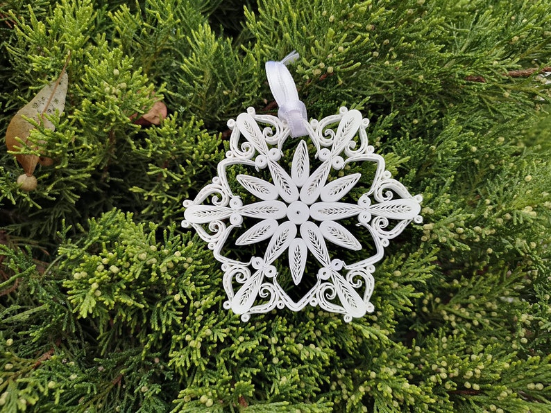 Quilled Snowflake Ornament Set, Handmade Paper Xmas Tree Decoration, 3D ...