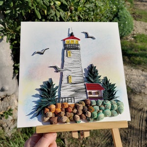 Quilled Lighthouse on Rocky Island, Handmade Paper Art, Framed Quilled ...
