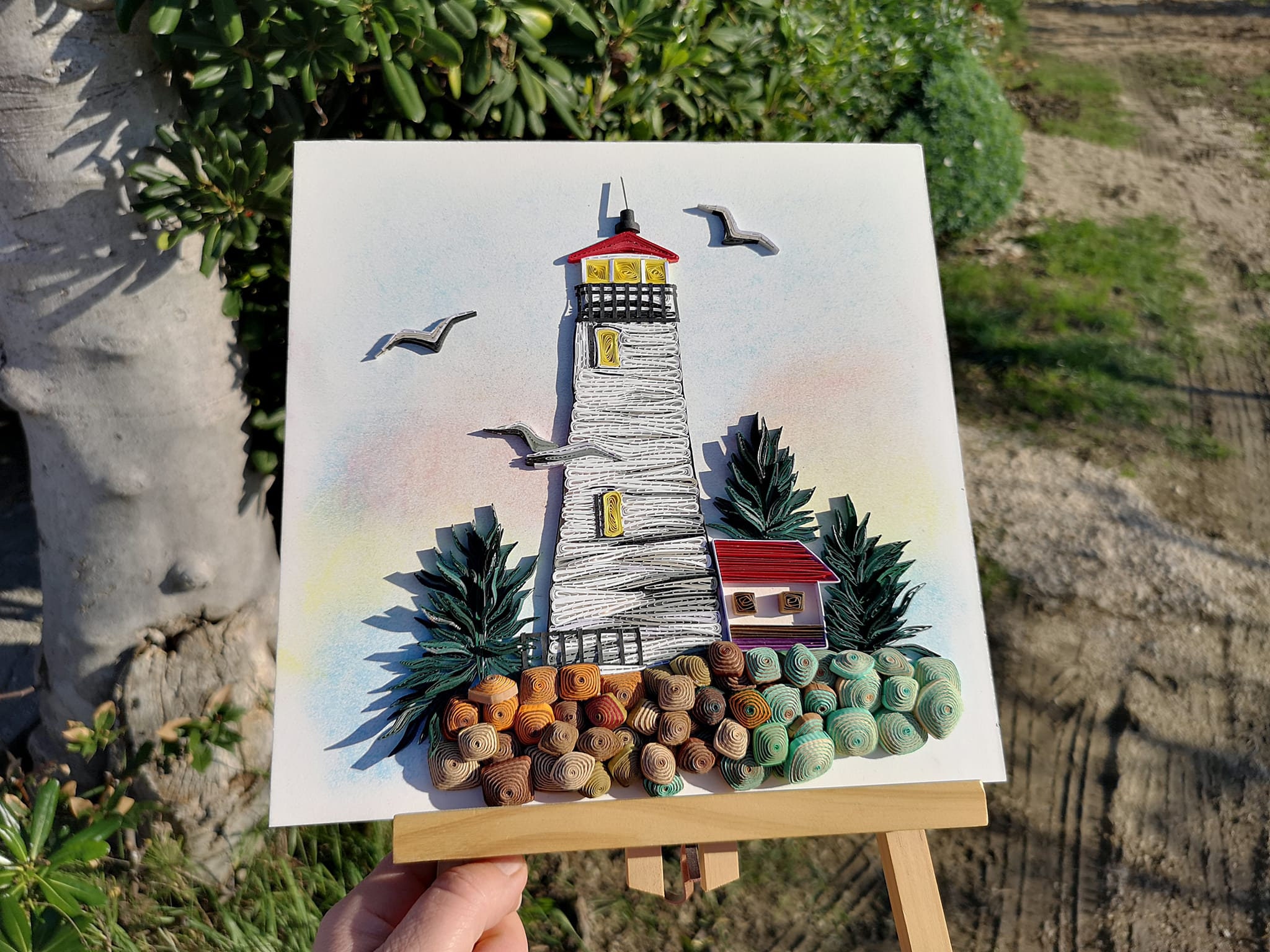 Quilled Lighthouse on Rocky Island, Handmade Paper Art, Framed Quilled ...