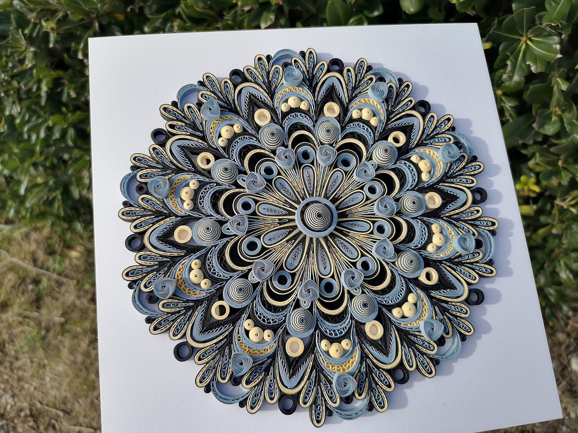 Black Blue Paper Mandala Mandala Quilled Wall Decor Unique - Etsy