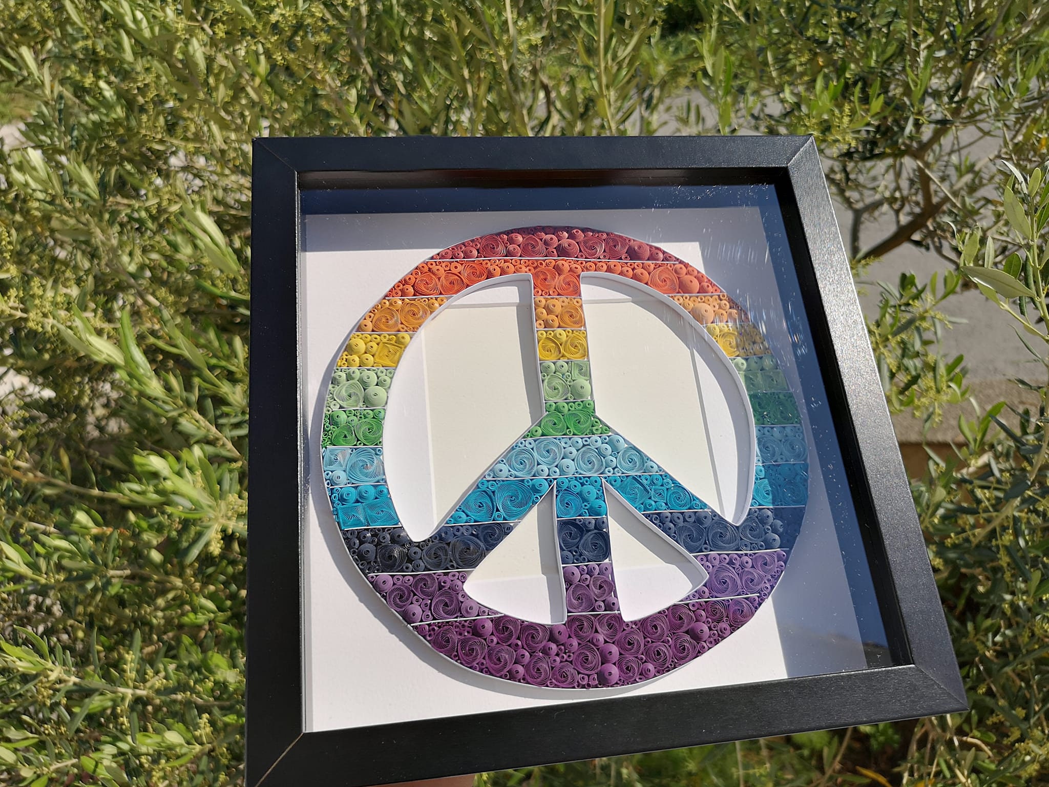 Paper Peace Sign Quilled Wall Art, Hippie Symbol Framed Decor ...