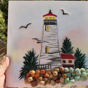 Quilled Lighthouse on Rocky Island, Handmade Paper Art, Framed Quilled ...