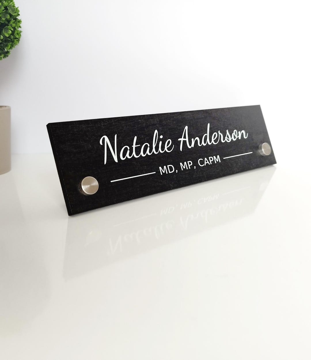 Personalised Rustic Desk Name Plate, Custom Engraved Desk Sign, Wooden ...