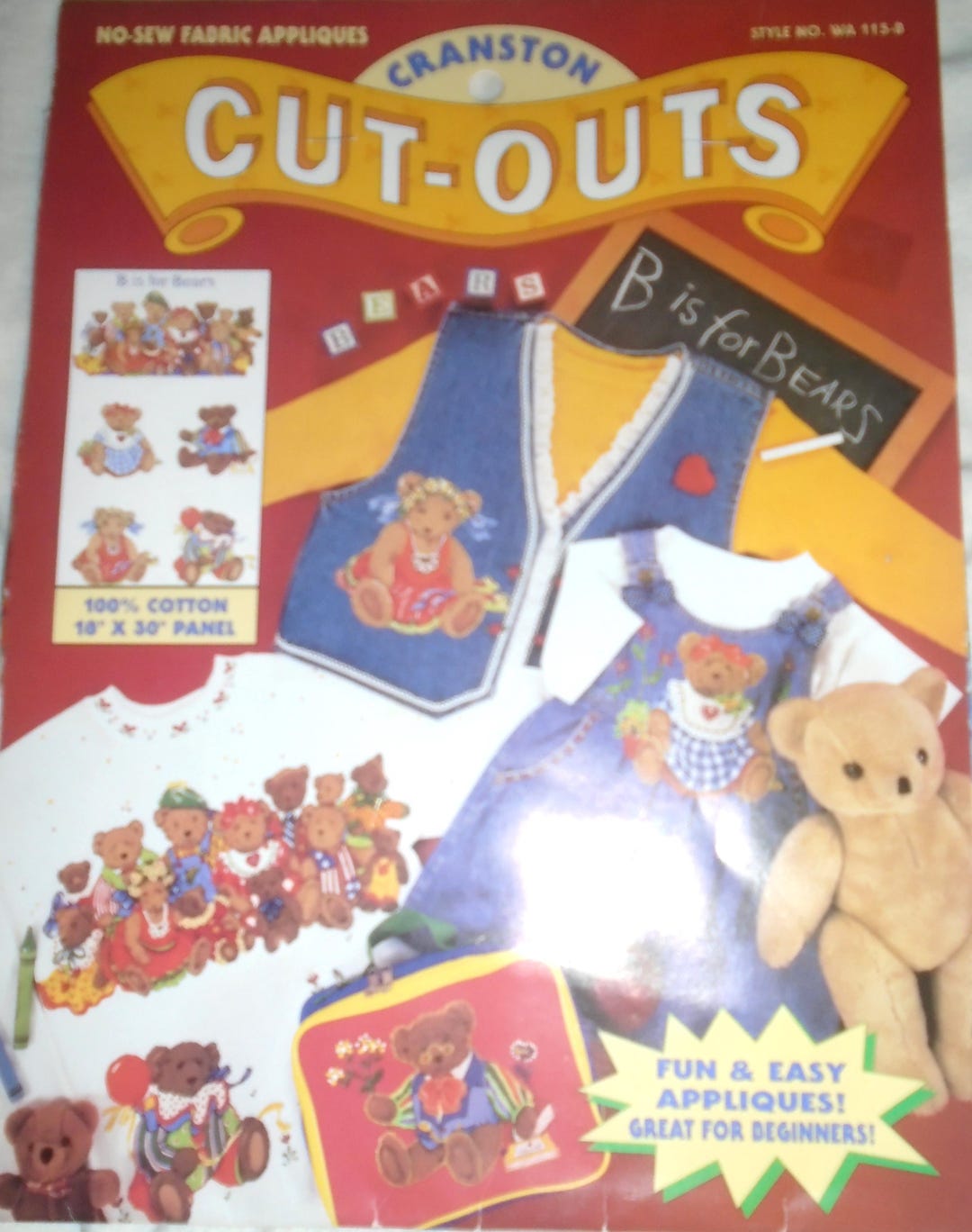 Cranston Cut Outs Teddy Bear Appliques Fabric Panel With Instruction ...