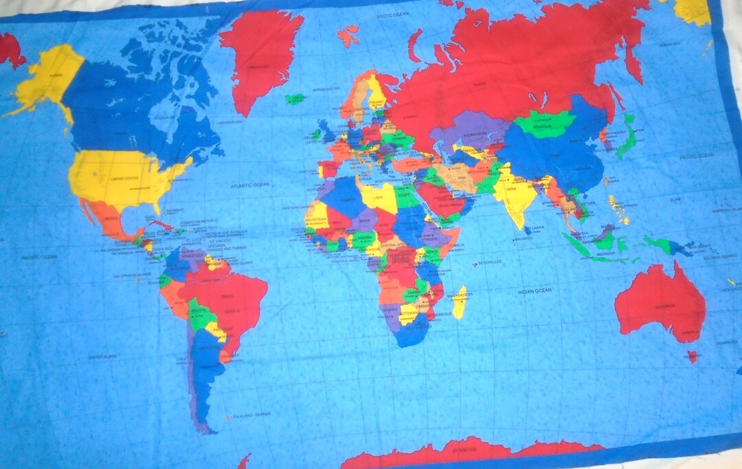 World Map Globe Classroom Fabric Panel Wall Hanging by Fabric ...