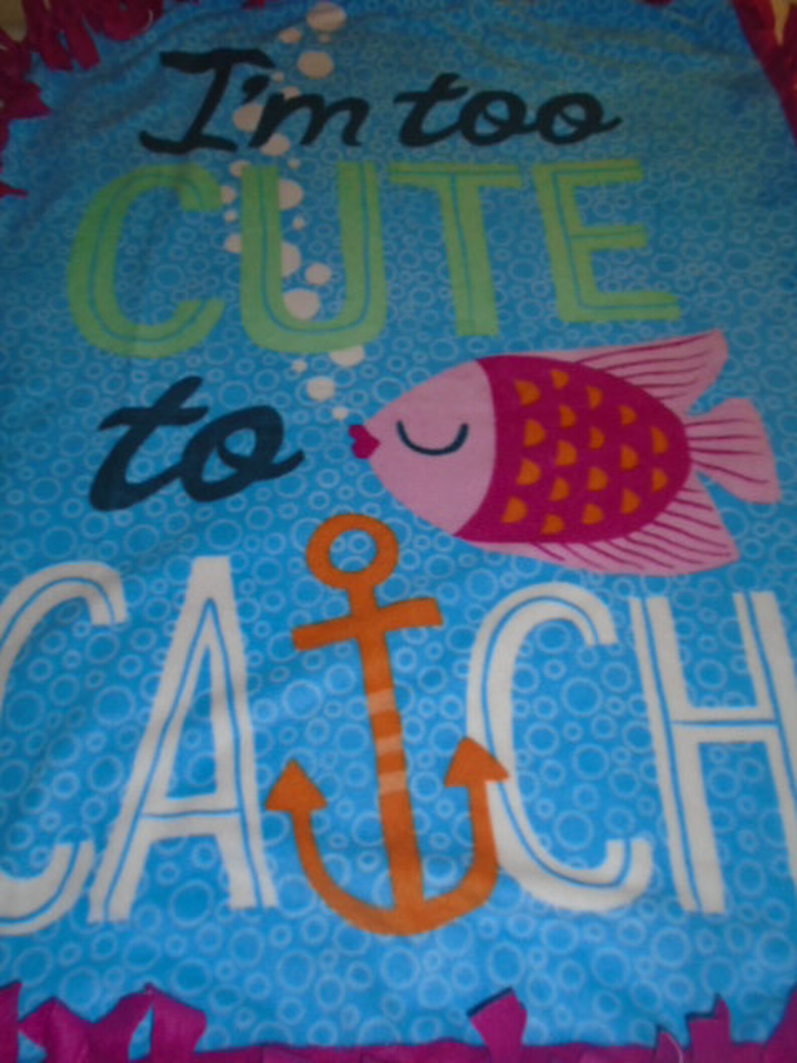 Brand New Too Cute to Catch Fish Double Sided Hand Tied Fleece Rag ...