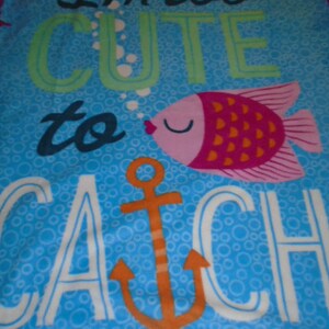 Brand New Too Cute to Catch Fish Double Sided Hand Tied Fleece Rag ...