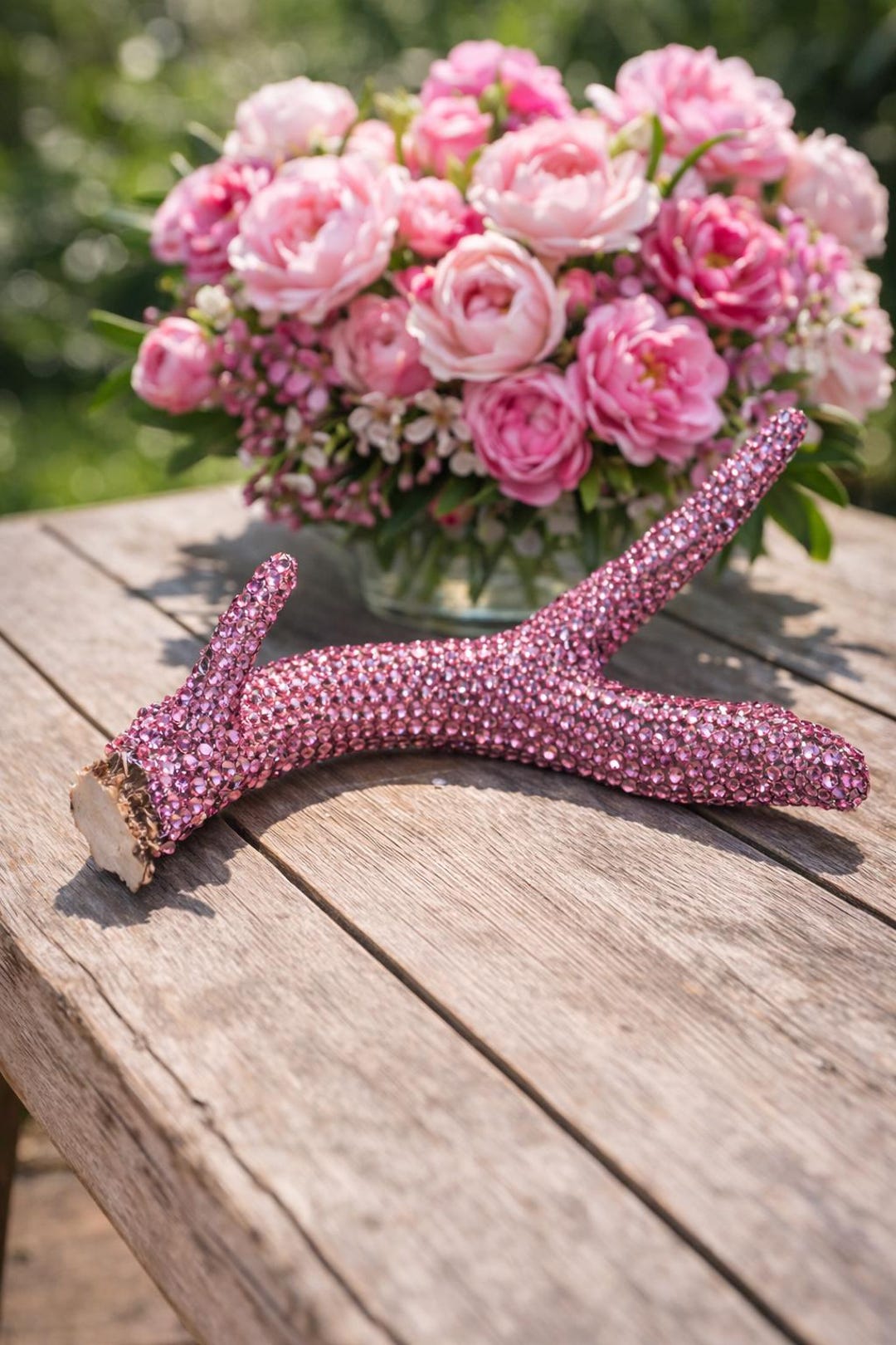 Hand-embellished Real Deer Antler | Pink Rhinestone Antler Decor | One ...