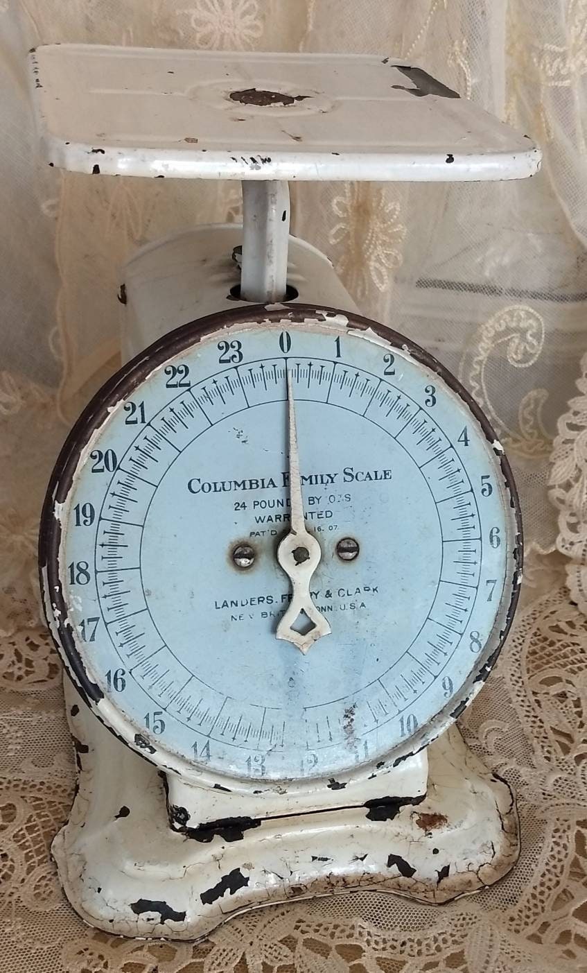 Rare COLOR 1900's Antique Shabby SCALE, COLUMBIA, French, Cream, Chippy ...
