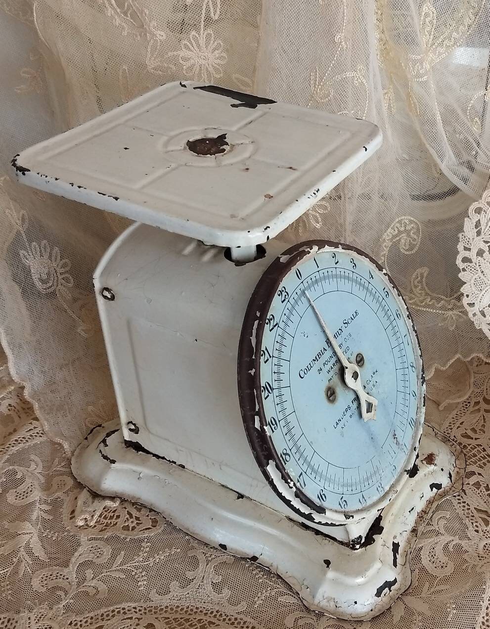 Rare COLOR 1900's Antique Shabby SCALE, COLUMBIA, French, Cream, Chippy ...