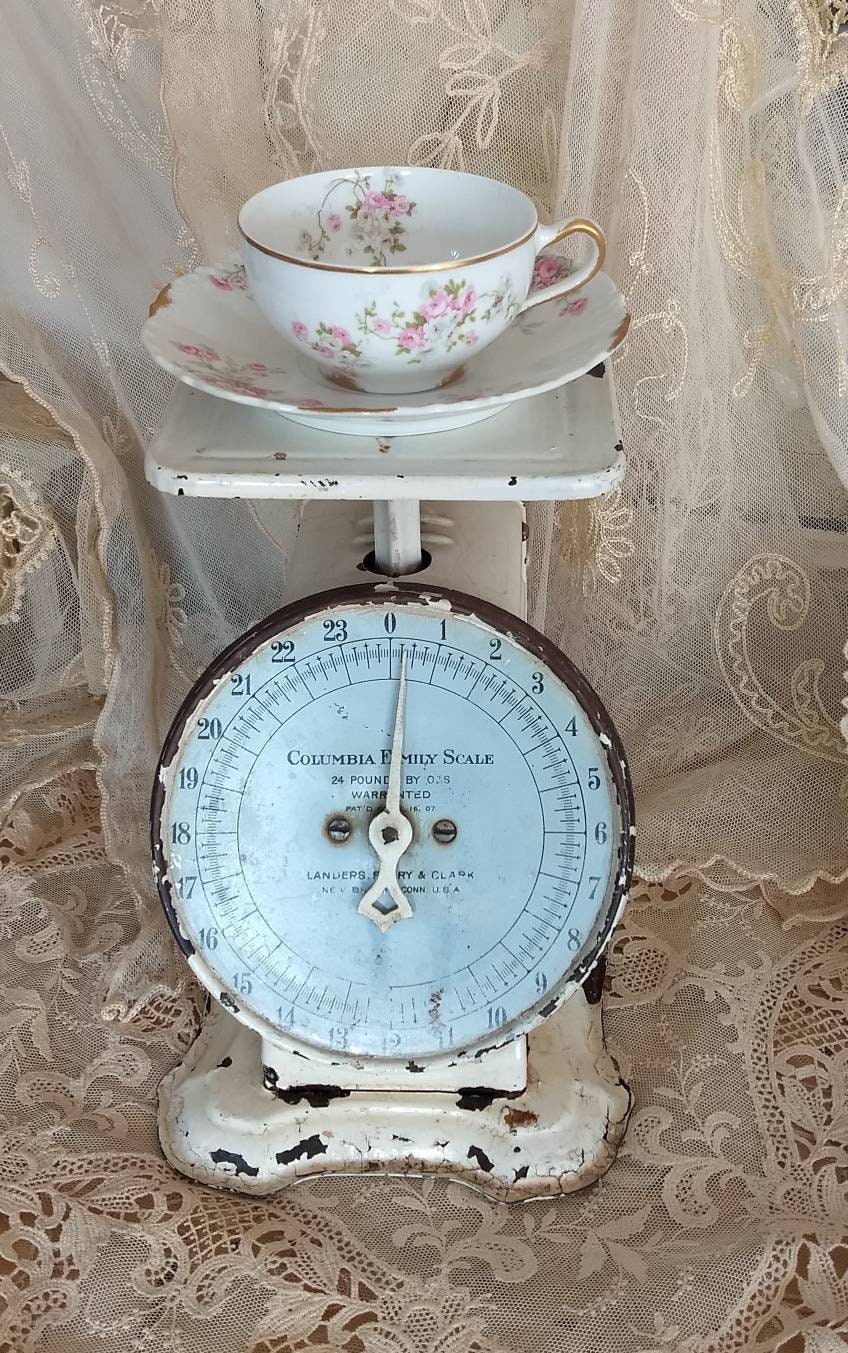 Rare COLOR 1900's Antique Shabby SCALE, COLUMBIA, French, Cream, Chippy ...