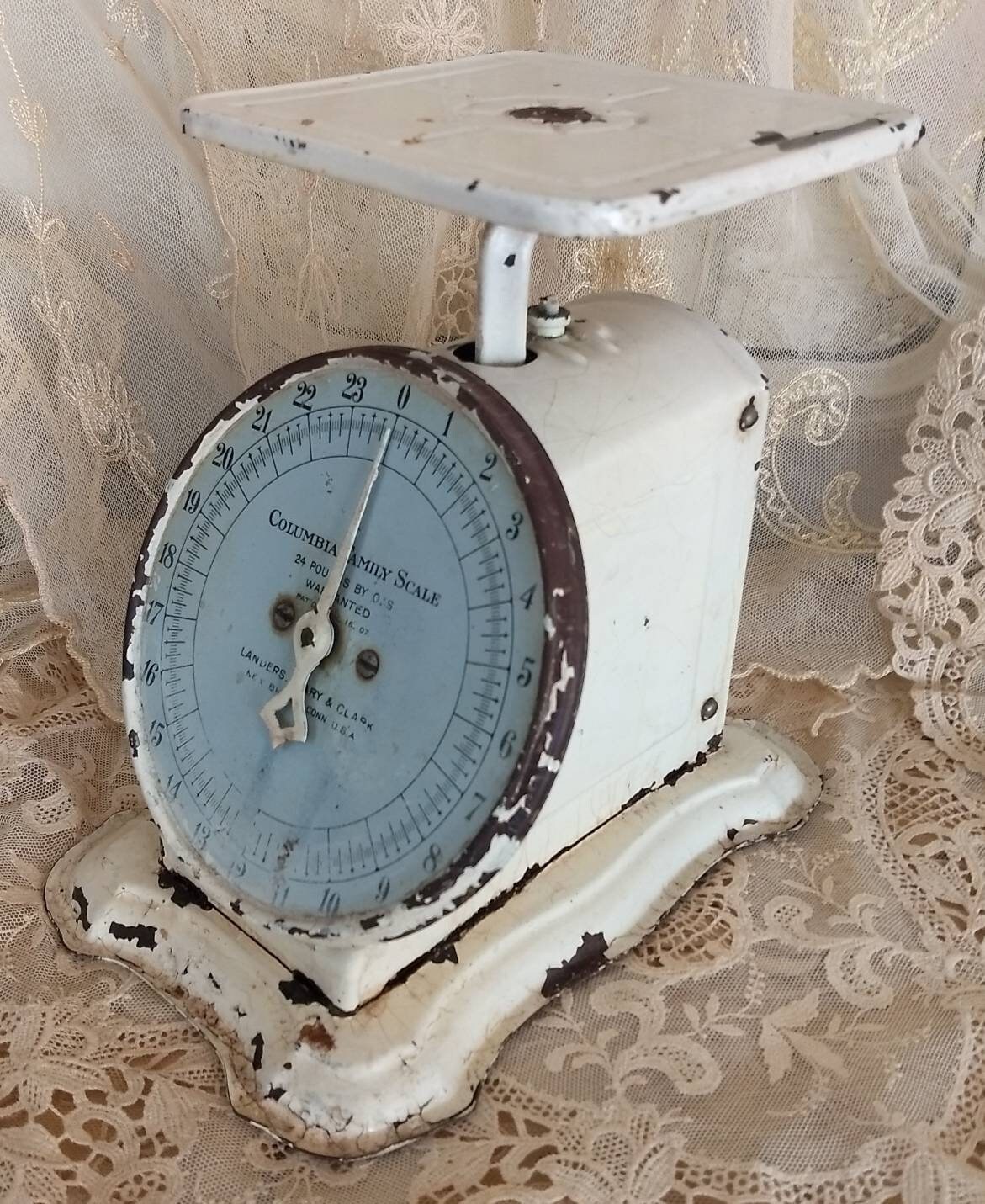 Rare COLOR 1900's Antique Shabby SCALE, COLUMBIA, French, Cream, Chippy ...