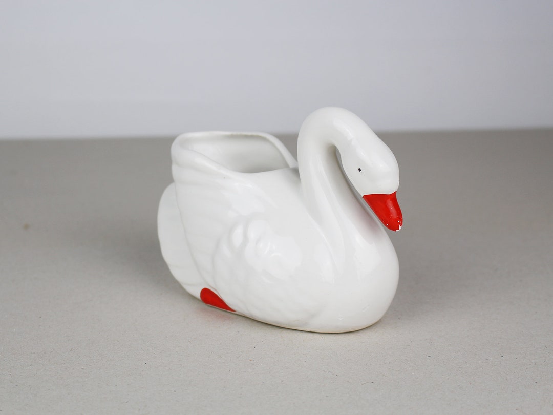 Ceramic Swan, Vintage Pottery, Swan Figure, German Pottery, Small Vase ...
