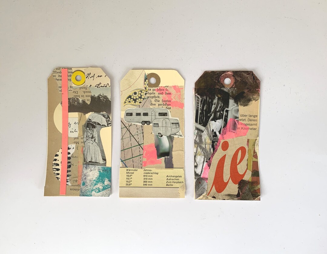 Set of 3 Collage Gift Tags, Collage Tag, Mixed Media Sketch Tags, Art ...