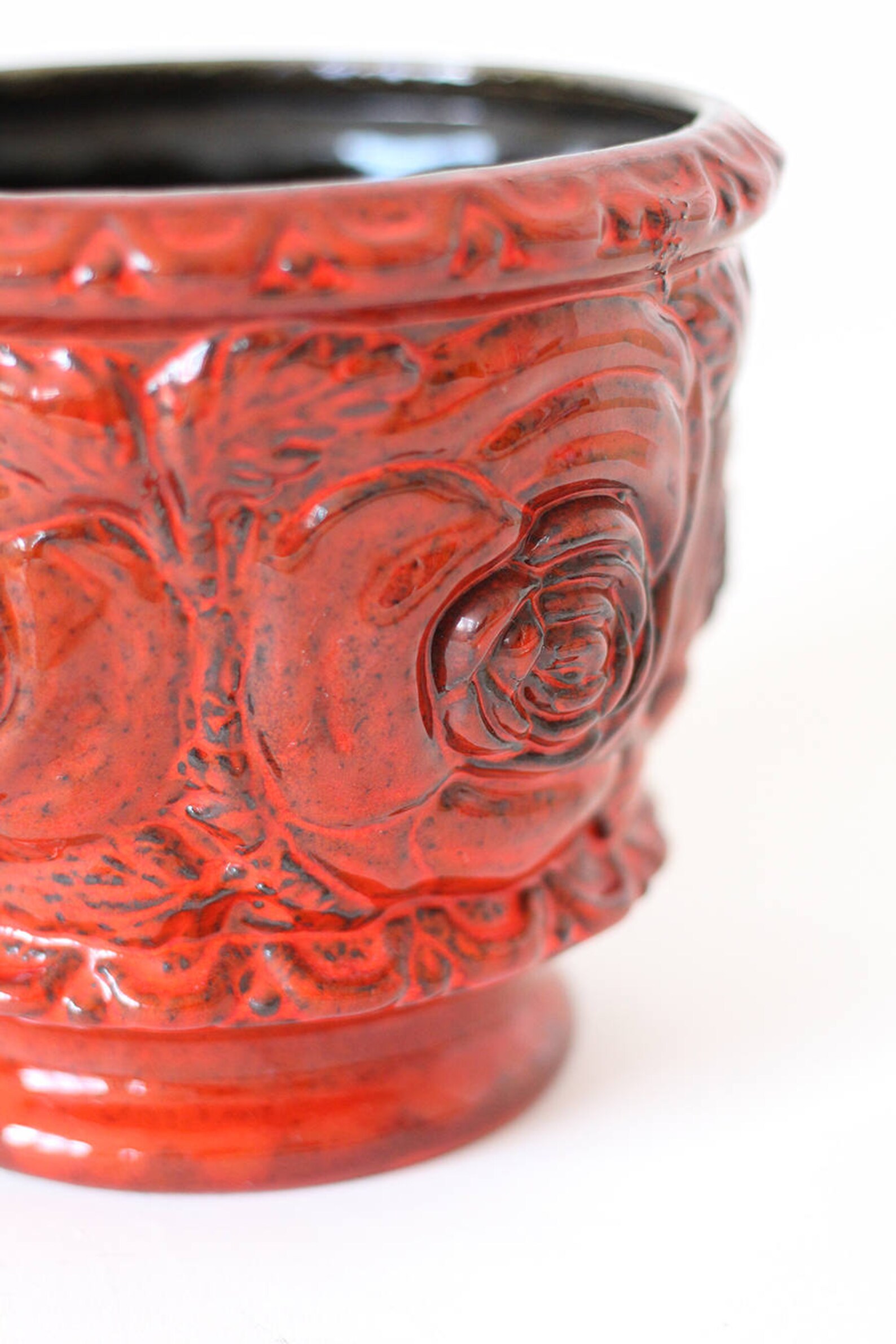 Red Vintage Planter Flower Pot With Roses Relief Plant Pot - Etsy