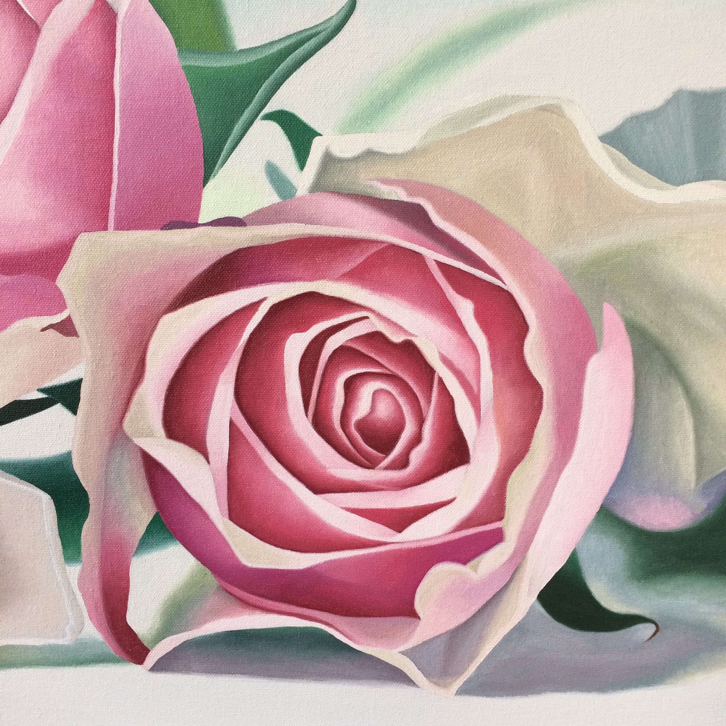 Three Pink Roses Original Oil Painting on Large Square Deep - Etsy