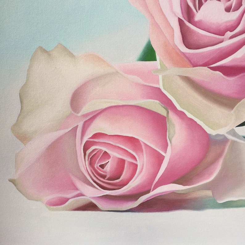 Three Pink Roses Original Oil Painting on Large Square Deep - Etsy