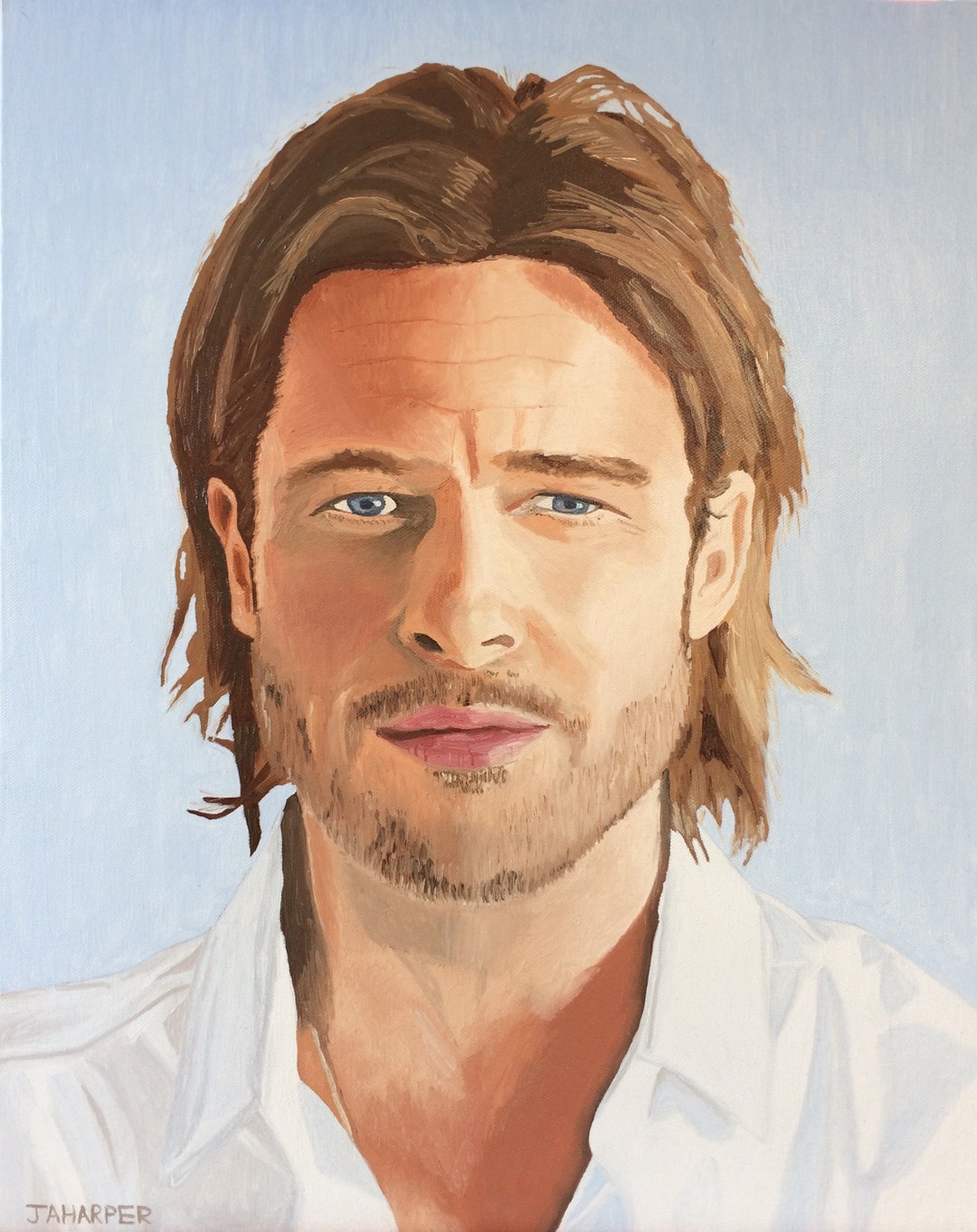 Brad Pitt Original Oil Painting Celebrity Portrait American Hollywood ...