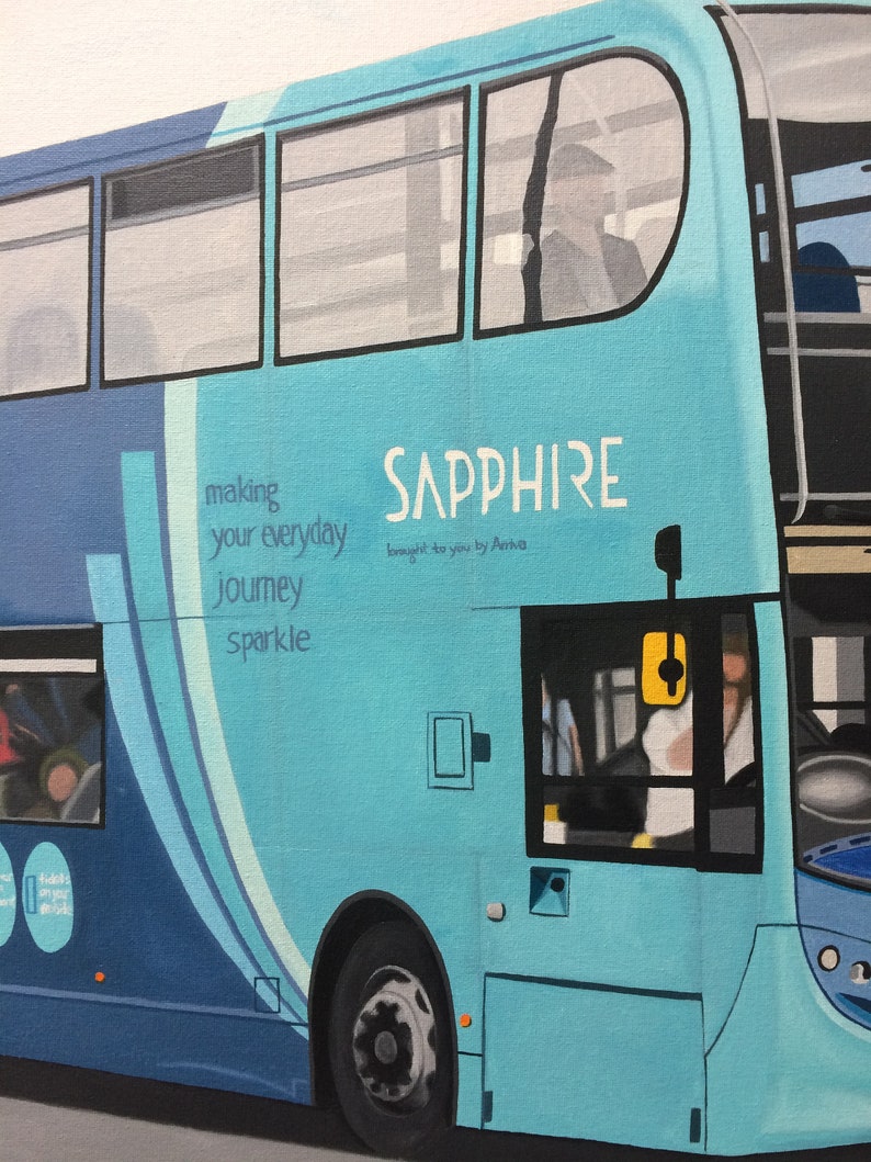 Arriva - Original Oil Painting on Canvas, Turquoise Bus, Public ...