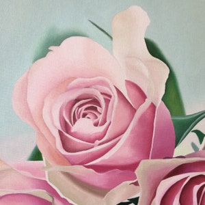 Three Pink Roses Original Oil Painting on Canvas, Large Square Floral ...