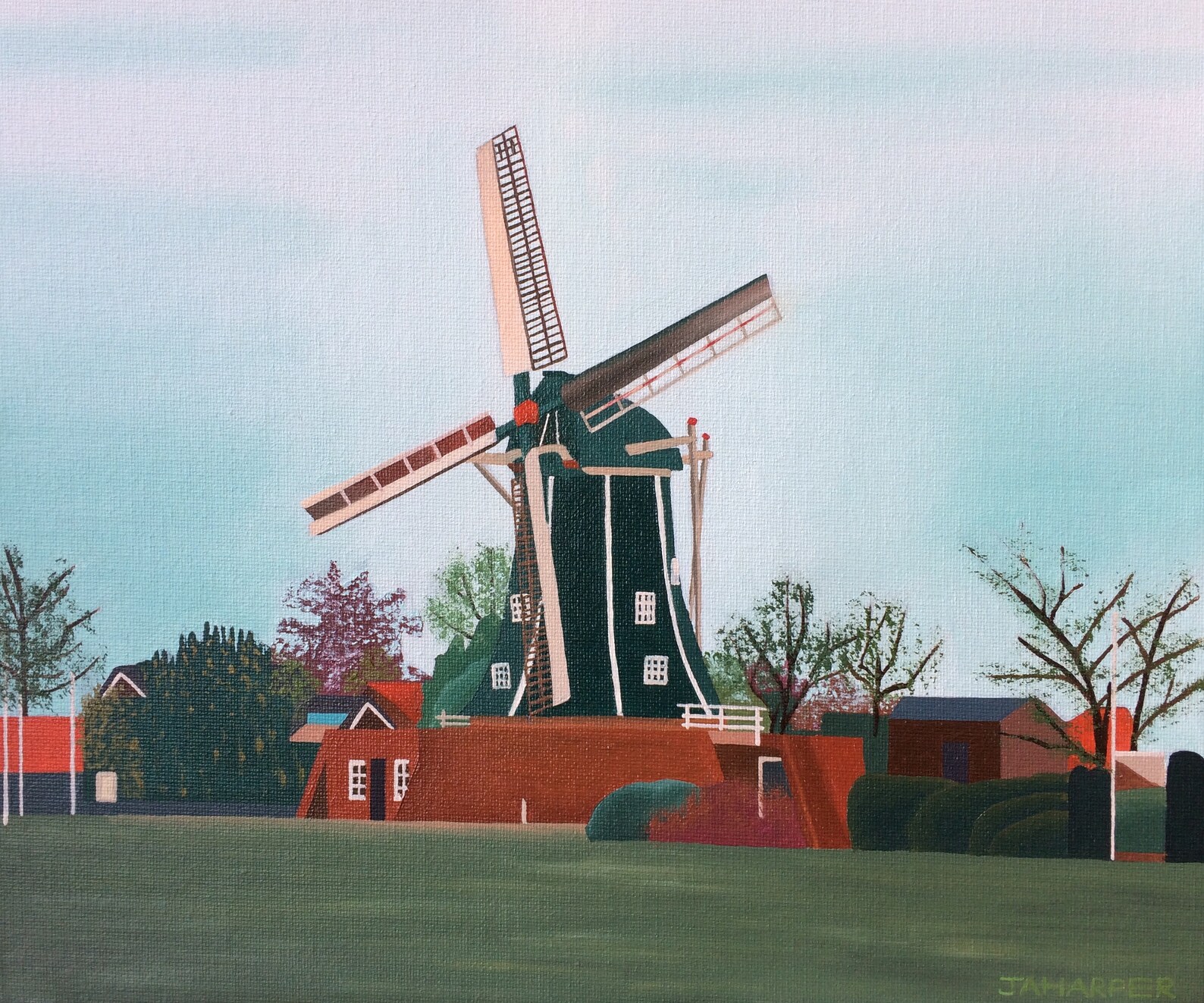 Windmill Original Oil Painting, Dutch Landscape, Framed Ready to Hang ...