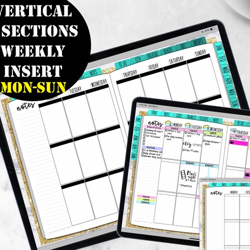 Mon-sun Vertical Weekly Planner Printable Digital Download | Etsy