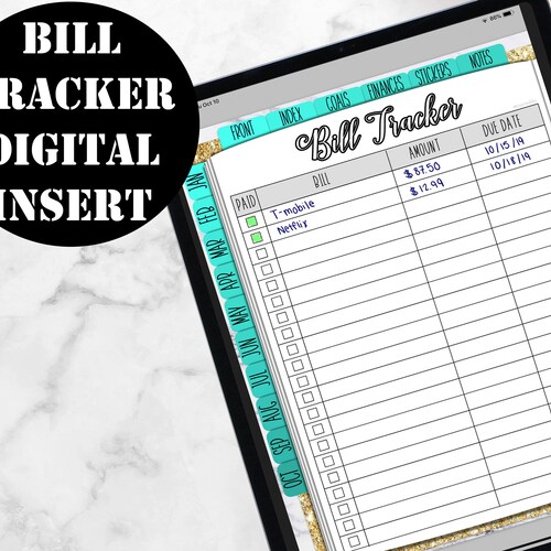 Bill Tracker Insert on 1 Page Bill Tracker Printable Bill | Etsy