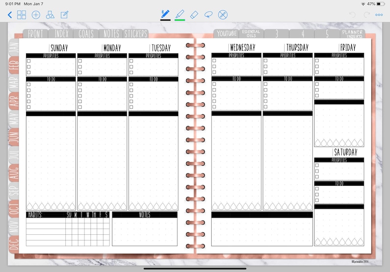 Sun-sat Vertical Weekly Planner Printable Digital Download, Goodnotes ...