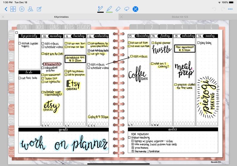 Mon-sun Weekly Planner Printable Digital Download Goodnotes - Etsy