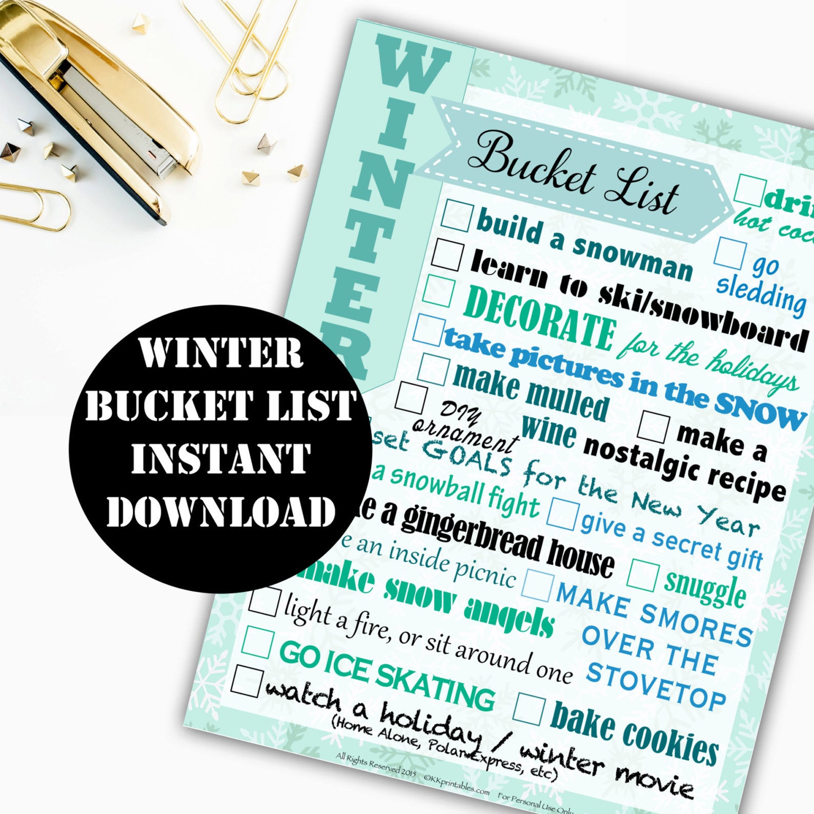 Winter Bucket List Printable Digital Download // Erin Condren Printable ...